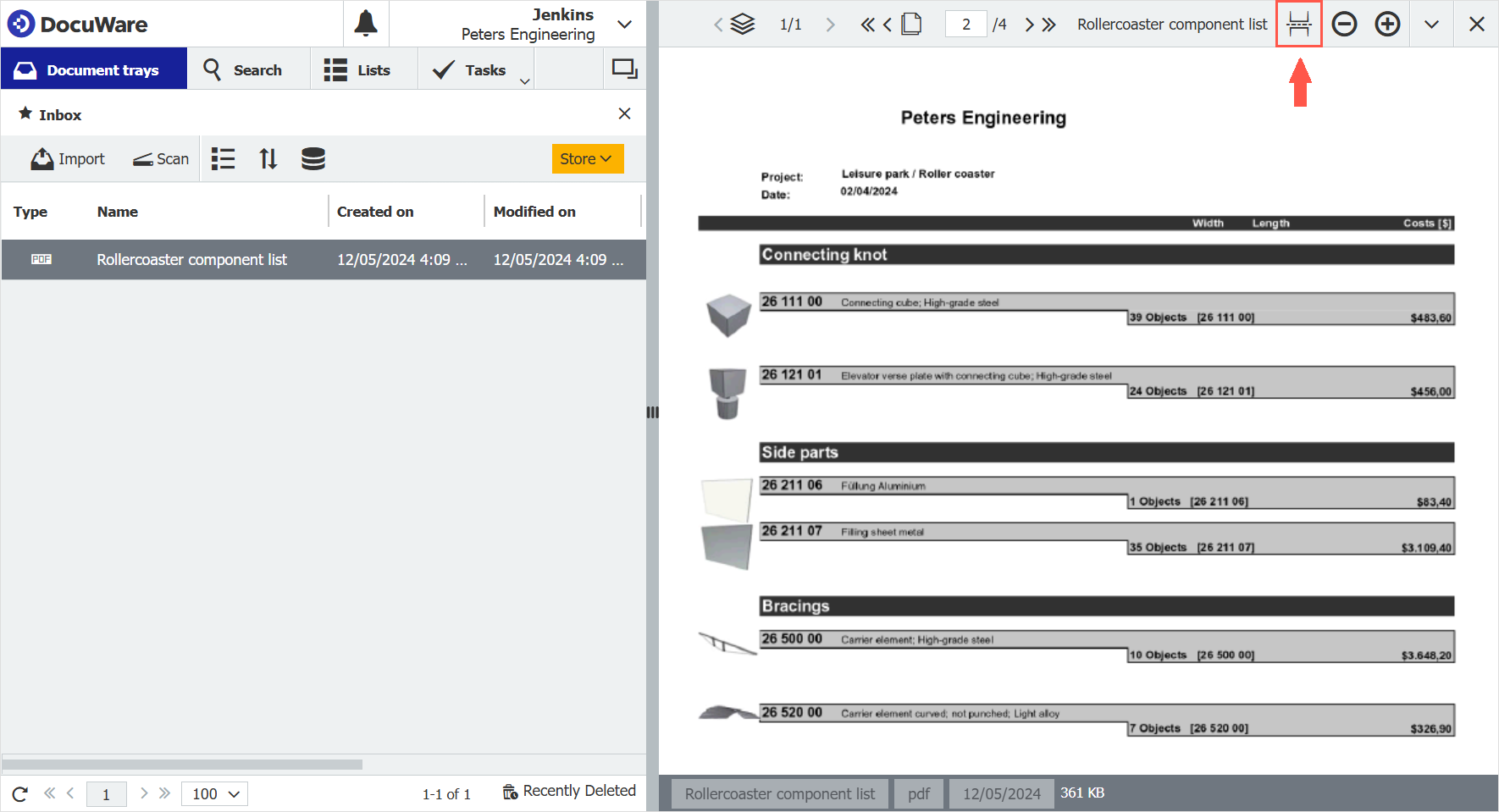 Split a PDF into multiple documents in the viewer